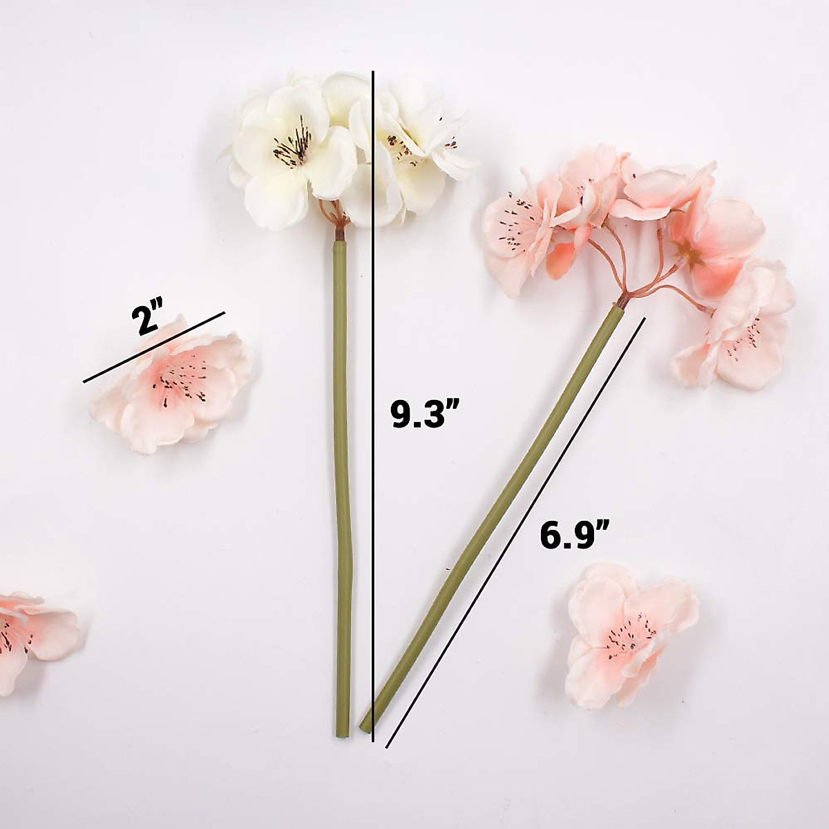 SNAIL GARDEN 24Pcs Artificial Hydrangea, 2 Colors Single Real Touch Hydrangea with Stem-Silk Bouquet with 1 Greeting Card for Wedding Party, Home Office Table Arrangements, Festival Gift(White & Pink)