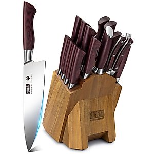 HOSHANHO Kitchen Knife Set with Block 18-Piece, Super Sharp German High Carbon Stainless Steel Chef Knife Set, Professional Cutlery Knife Set with Sharpener