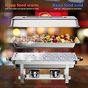 Lifezcime 4 Pack Chafing Dishes Buffet Set 8QT Stainless Steel Chafer, Foldable Food Warmers with Full Size Pan & Half Size Food Pans, Serving Tongs for Weddings, Party, Banquet,Catering,Buffet