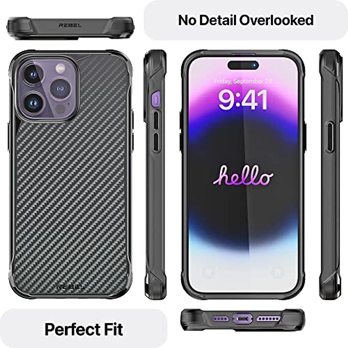 REBEL Phone iPhone 14 Pro Max Case Series GEN-4 Aramid Fiber, Strong MagSafe Compatible, Protective Shockproof Corners, Metal Buttons, Upgraded Slim Case for iPhone 14 Pro Max 6.7 2022 (Black)