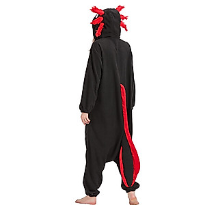 DELEY Unisex Axolotl Onesie Pajamas Cosplay Adult Animal Costume Plush Homewear Sleepwear Jumpsuit Black Axolotl