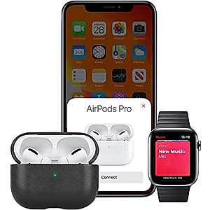 AirPods Pro Genuine Leather Case, Lopie Handmade Series AirPods Pro Cover Protective Skin, Portable Shockproof Shell Dust/Dirt Proof Case for Air Pods Pro (Not for AirPods Pro 2nd Gen) - Black