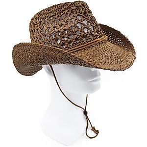 Melesh Adult Sun Straw Western Cowboy Hat (Coffee)
