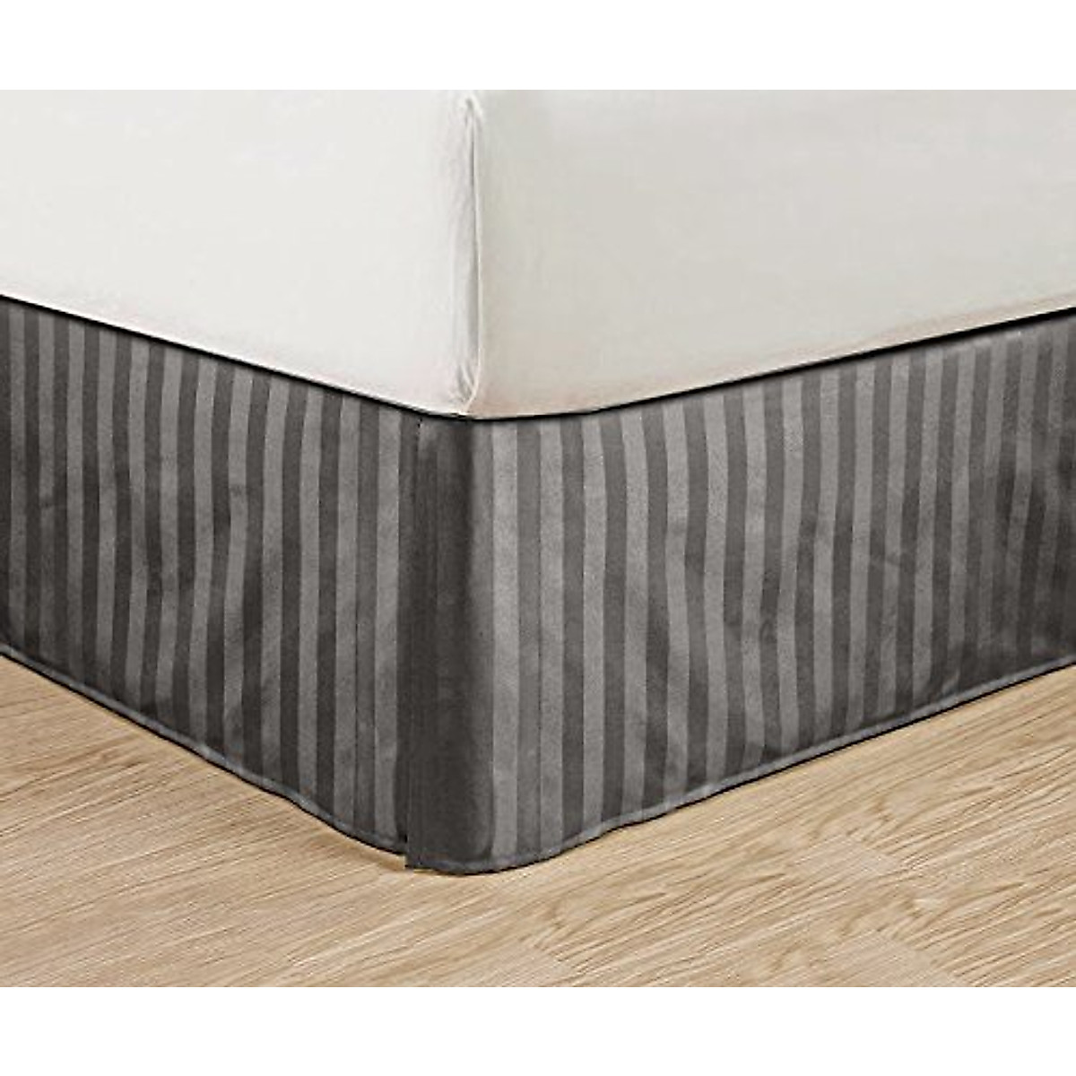 Ethereal Bedding 400-TC Sateen 1-PC Luxury Split Corner Tailored Bed Skirt Full/Double Stripe Elephant Grey 25'' Inches Drop Length 100% Egyptian Cotton