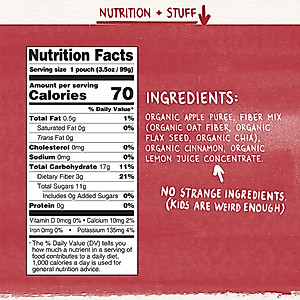 Pumpkin Tree Organics Fruit Snack Pouch, Apple + Fiber + A Sprinkle of Cinnamon, 3.5 Ounce (Pack of 10)
