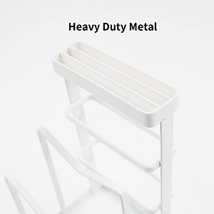 Qflushor Knife Block Holder, Pot Lid Organizer, Cutting Board Organizer, Cookware Bakeware Organizer for Kitchen Countertop, Cabinet, Pantry, Metal, White