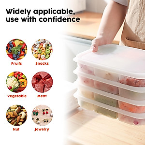 KKONHII 4 Pcs Divided Veggie Tray with Lid and Food Clip, 5 Compartment Reusable Snackle Box Food Storage Container Fridge Organizer BPA-Free Container Serving Tray for Snack, Fruit, Candy, Nuts