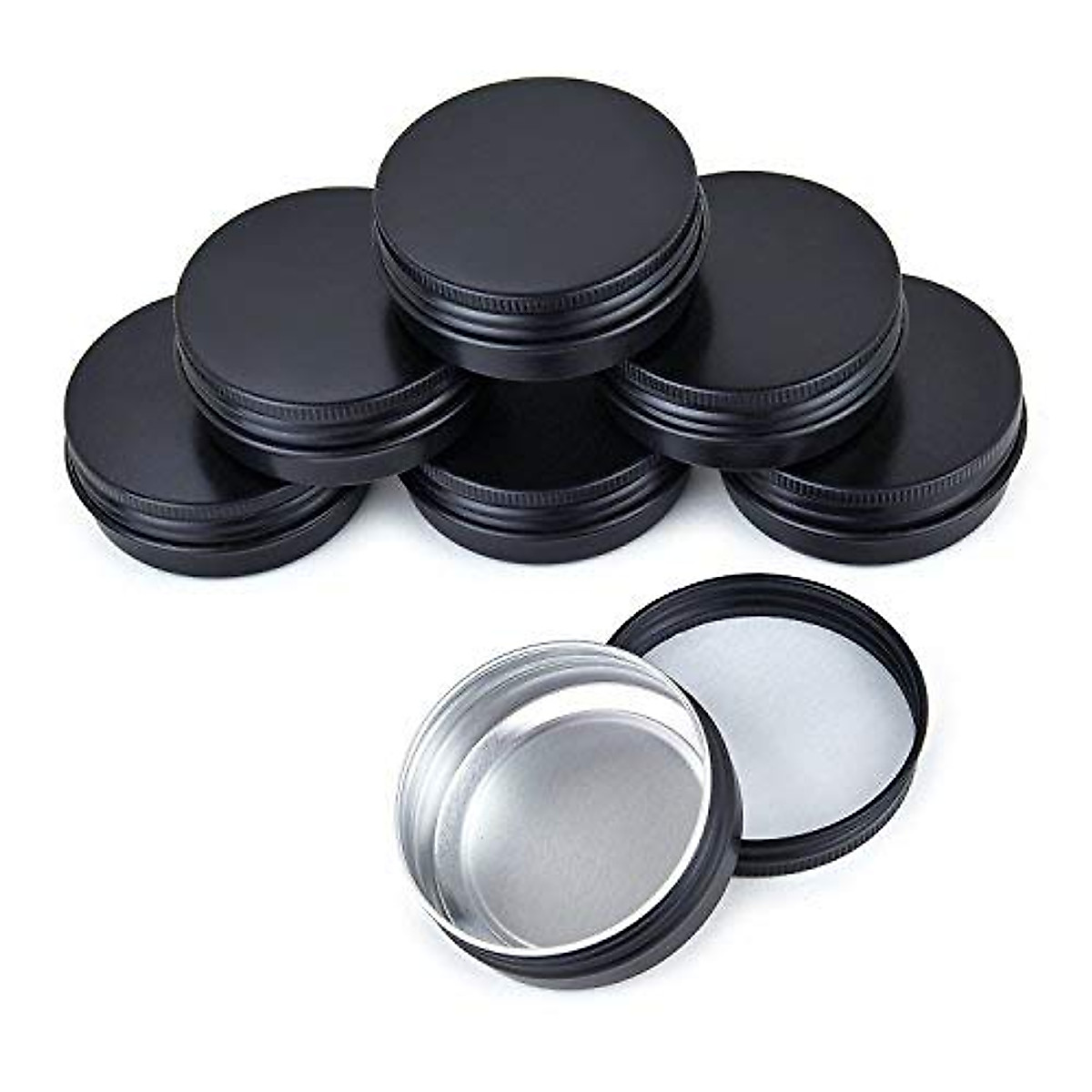 LIYAR 1oz. Metal Tin 30g Sample Lip Balm Tins Aluminum Tin Containers with Lids Screw Top Tins Cans Empty Storage Jars,Pack of 48(Black)