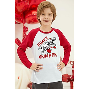 Valentine's Day Toddler Boys Girls White Dinosaur Heart Crusher Top Raglan Long Sleeve Shirt 1-2 Years