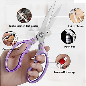 AWinjoy Kitchen Scissors, Heavy Duty Sharp Kitchen Shears Dishwasher Safe, Kitchen Accessories Cooking Shears for Kitchen Meat Chicken Fish Poultry Herb Bread (Purple)