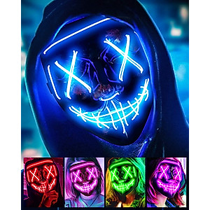 Sago Brothers Halloween Mask, LED Light Up Mask, Scary Mask for Carnival, Halloween Costumes Gifts for Men Women Boys Girls, Blue