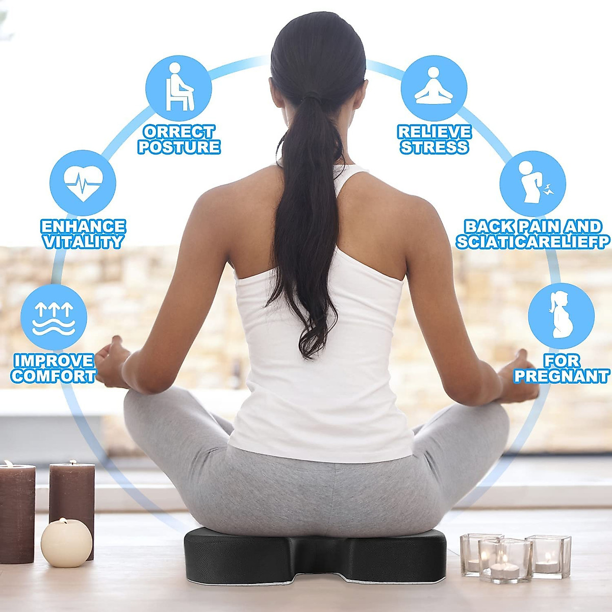 SJ GLOBALS Seat Cushion Office Chair Cushions, Car Seat Cushion, Memory Foam Coccyx Cushion for Tailbone Pain Office Chair Car Seat Cushion, Sciatica, Coccyx, Lower Back Pain Relief (Black)