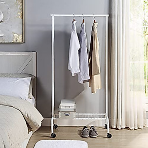 SunnyPoint Durable Compact Rolling Garment Rack with Shelf (GR-1TC, WHT)