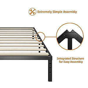 ZIYOO Queen Size Bed Frame, 3" Extra Wide Wood Slats with Better Support for Mattress,14 Inch High, No Box Spring Needed, Noise Free, Easy Assembly