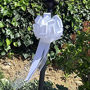 Large White Wedding Pull Bows with Long Tulle Tails - 9" Wide, Set of 6, Wedding Pew Bows, Mother's Day, Valentine's Day, Aisle Decor, Reception, Large Christmas Bow, Wreath, Anniversary
