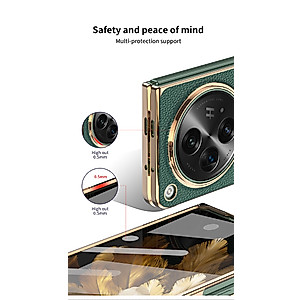 Mangix for OnePlus Open Case,Luxury Premier Genuine Leather,Full Body Hinge Protection,Built-in Screen Protector,Kickstand Drop Proof Protective Cover (Green)