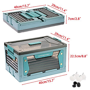 BTSKY 2 Pack Plastic 4 Doors Stackable Folding Box with Lid Wheels (Orange)