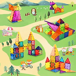 DAILYMAGIC Magnetic Tiles, 120 PCS Kid Magnet Building Toy, 3D Magnetic Block Set with STEM Preschool Education, Excellent for Boys Girls Toddlers