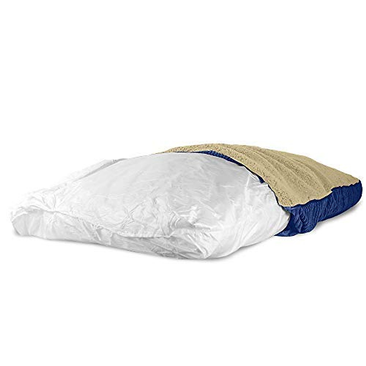 Floppy Dawg Universal Dog Bed Replacement Cover. Removable and Machine Washable Cover for Mattress and Rectangular Pillow Beds. Medium 30L x 19W. Blue with Beige Top.