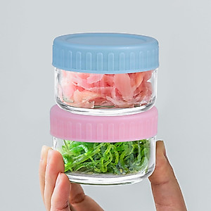 FEOOWV 6pcs Salad Dressing container, Glass Small condiment with Lids-DippingSauce Cups Set-Leakproof Reusable with Lid Small Jars Lunch Box Accessories (2.7oz/80ml)