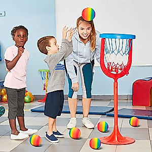 Homotte 6 Pcs Rainbow Playground Balls for Kids, 5 Inch Small Kickball Dodgeball Handball Set for Indoor & Outdoor Activities with Hand Pump