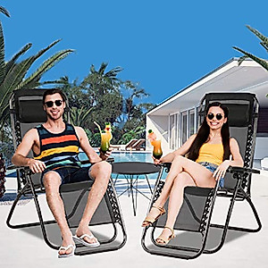 Zero Gravity Chair Patio Chair Lounge Chair Chaise Recliner 2 Pack Outdoor Folding Adjustable Heavy Duty Zero Gravity Chair with Pillows for Patio, Pool, Beach, Lawn, Deck,Yard - Black