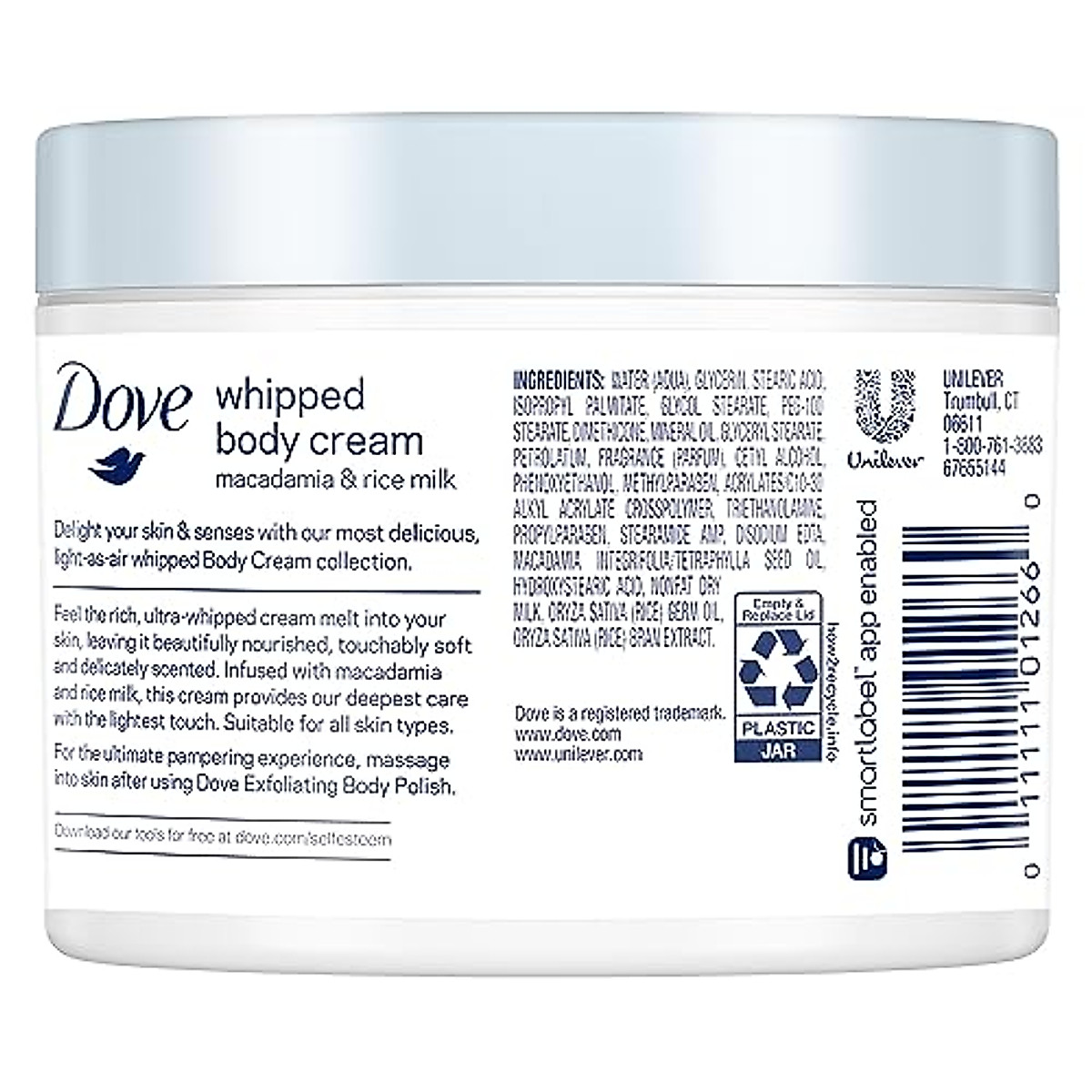 Dove Whipped Macadamia and Rice Milk Body Cream 10 oz