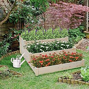 Crownland Outdoor 3 Tier Raised Garden Bed, 4x4 Ft Wooden Raised Beds, Elevated Grow Kit Garden Planter Box, Ideal Vegetables Herbs Planter for Backyard