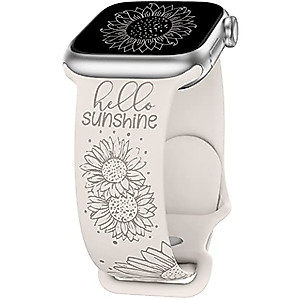 Sunflower Engraved Band Compatible with Apple Watch Bands 38mm 40mm 41mm Women Girls, TOYOUTHS Floral Lace Cute Fancy Fashion Stretchy Sport Silicone Flower Straps for iWatch Series 8/7/6/5/4/3/2/1/SE