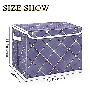 Kigai Purple Square Lidded Home Storage Bins, Foldable Storage Basket with Double Handle, Flip-Top Storage Box for Toys Clothes Documents