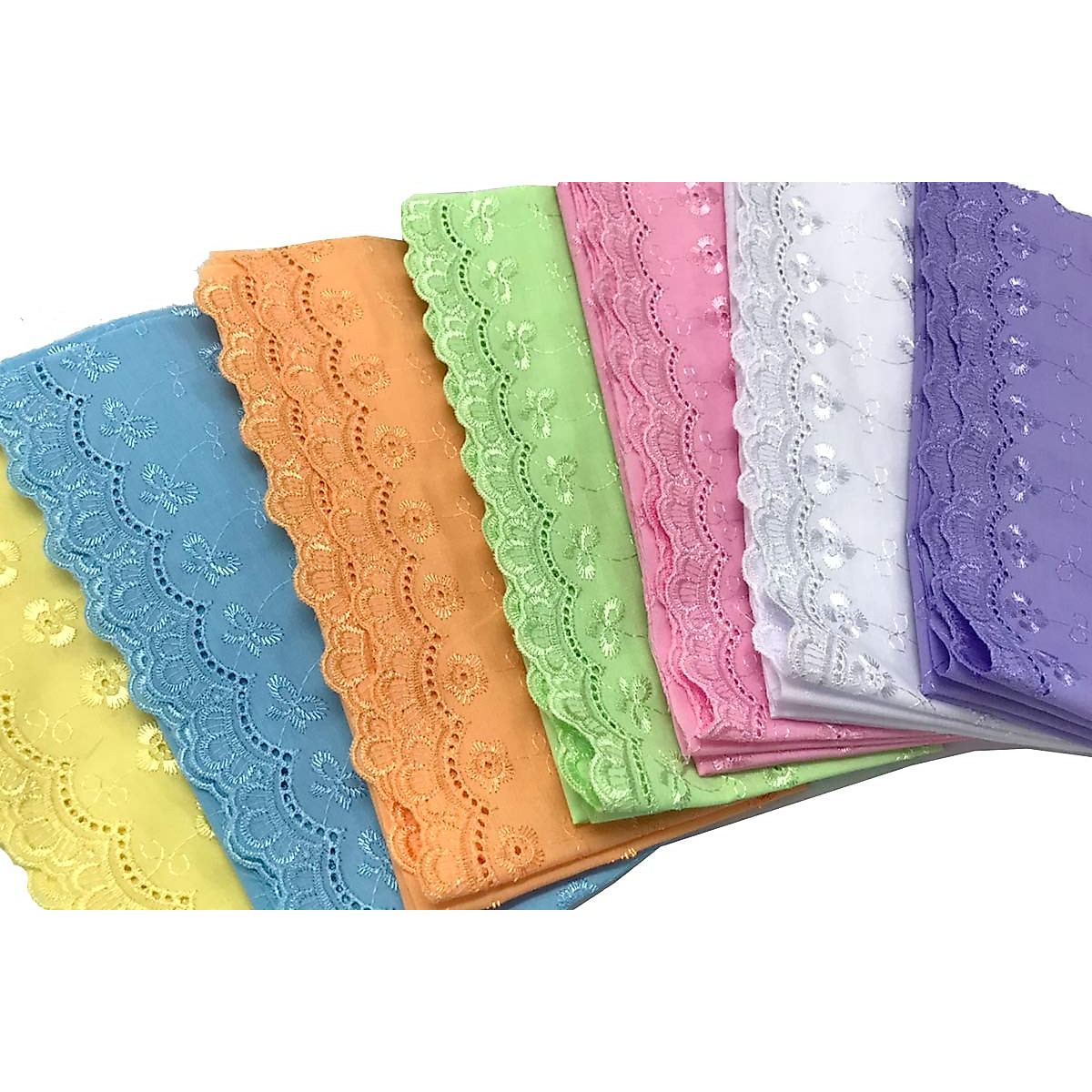 AMORNPHAN Set of Daisy Floral Flower Embroidered Eyelet Lace 100% Cotton Quilting Fabric for Patchwork Needlework DIY Handmade Sewing Crafting Decor Face mask Precut 18x22 Inches (Set of 7 Pieces)