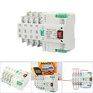 Dual Power Automatic Transfer Switch AC 400V 4P 63A/80A/100A ATS PC Automatic Changeover Toggle Switch Double Transfer Switch for Municipal Electricity, Generator(100A)