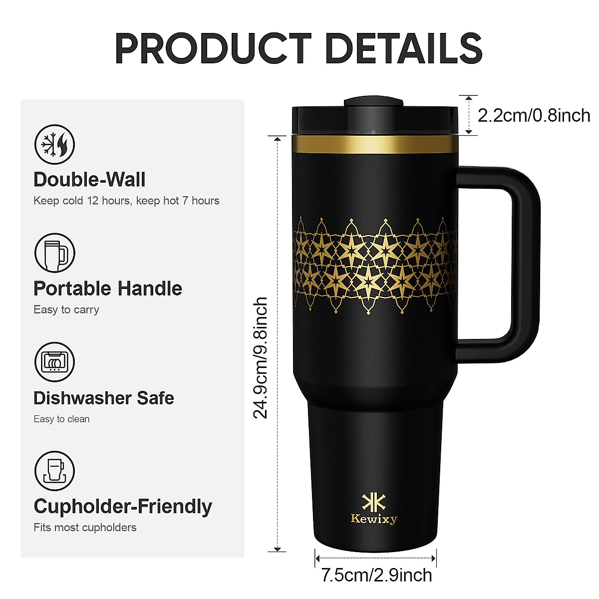 KEWIXY 40 oz Tumbler With Handle and Straw, Gloss Insulated Travel Tumbler, Fits in Cup Holder, Travel Coffee Mug with Lid, Included Leak Proof Straw Cover -Galaxy Hex