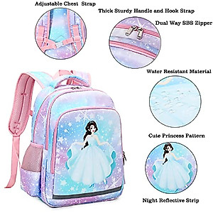 YCBB Kids Backpacks for Girls Princess School Backpack Set with Lunch Tote Bag Lightweight Preschool Kindergarten Elementary School Backpacks