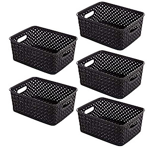 BINO | Plastic Basket, Small - Black - 5 Pack | THE PLAIT COLLECTION | Multi-Use Storage Bins | Durable, Drawer & Cabinet-Friendly | Storage Baskets for Organizing | Pantry & Closet Organizer