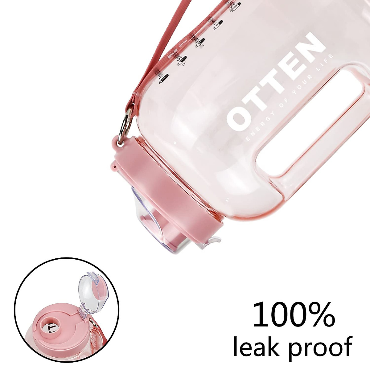 OTTEN Gallon Water Bottle with Time Marker - Water Bottles with Bottle Brush, Reusable Tritan Gym Water Bottle with Handle, BPA Free Leak Proof Water Jug (Pink, 128 Ounces)
