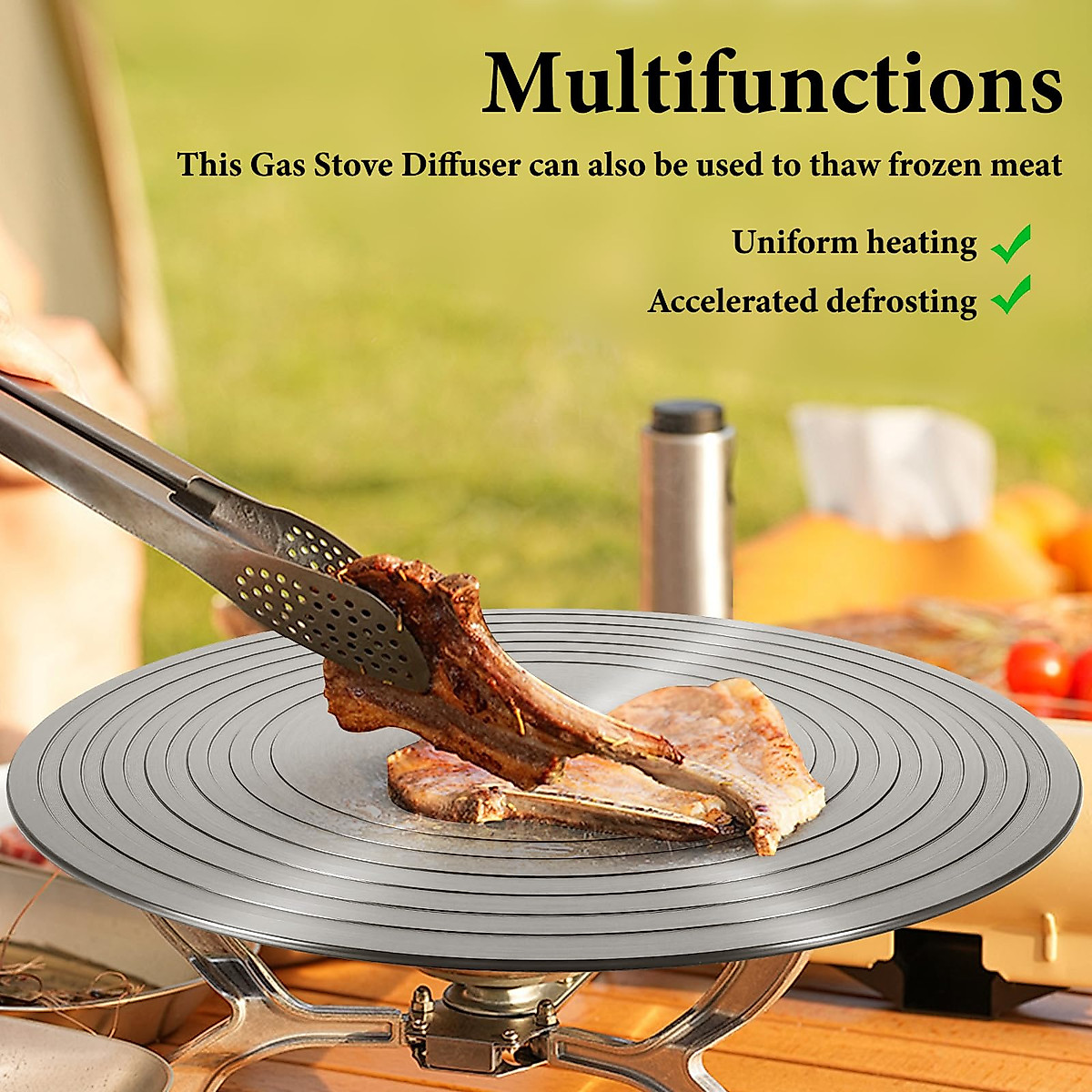 2 Pack Gas Stove Heat Diffuser Plate, Round Fast Defrosting Tray Aluminum Non-Stick Coating Cookware Simmering Thawing Plate Conduction Multifunctional, Flame Guard Protection Stovetop (11 inch)