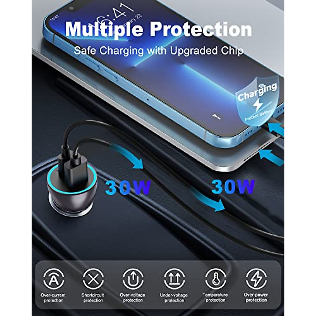 Baseus USB C Car Charger, 60W PPS QC3.0&PD3.0 PD27W Type C Car Charger, Dual Port Independent Fast Charging Phone Car Charger for iPhone 14/13/12/11Pro Max XS X, Samsung S22/S21 Ultra, iPad Pro/Air