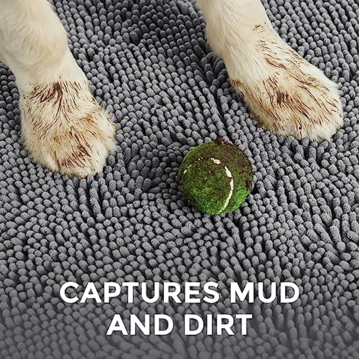 HOME GENIE Muddy Dog Machine-Washable Absorbent Soft Chenille Indoor-Doormat, 36x24, Rubber Backing, Quick Dry Microfiber Mat, Entryway Front Door Mat, Home Entrance Welcome Doormats, Stone Black Paw