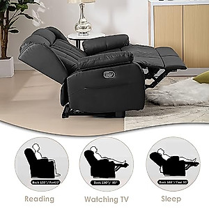 AHMED RV Loveseat Recliner Sofa, Faux Leather Home Theater Seating with Removable Armrest for Adults, Manual Double Recliner Chair with Cup Holders/Side Pockets for Living Room (Black)