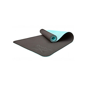 Reebok Double-Sided Yoga Mat - Lightweight, Compact, Rollable, and Cushioned Supportive Workout Mat for Yoga, Pilates, and General Exercise - Non Slip Base with Reversible Design - 6mm, Blue