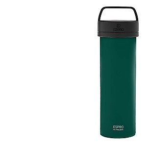 ESPRO – P0 Ultralight – Single Serve French Coffee Press and Lightweight Hydration Bottle for Travel, Camping and Everyday use, Stainless steel, Vacuum Insulated 16 oz (Green)
