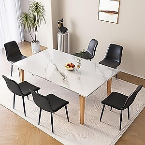 HeuGah Dining Chairs Set of 6, Black Kitchen & Dining Room Chairs, Modern Faux Leather Dining Room Chairs with Metal Legs and High Back (Black, Set of 6)