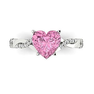 Clara Pucci 2.16ct Heart Cut Criss Cross Twisted Solitaire Halo Pink Diamond VVS1 Designer Modern Statement Ring 14k White Gold