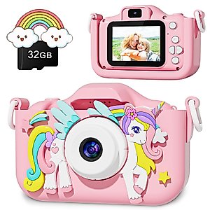 Colofree Kids Camera, Kids Digital Camera for Age 3-5 Boys/Girls, Toddler Camera for 6 7 8 9 10 11 12 Year Old Christmas Birthday Festival Gifts, Kids Camera Toys with 32G TF Card (Pink-03)