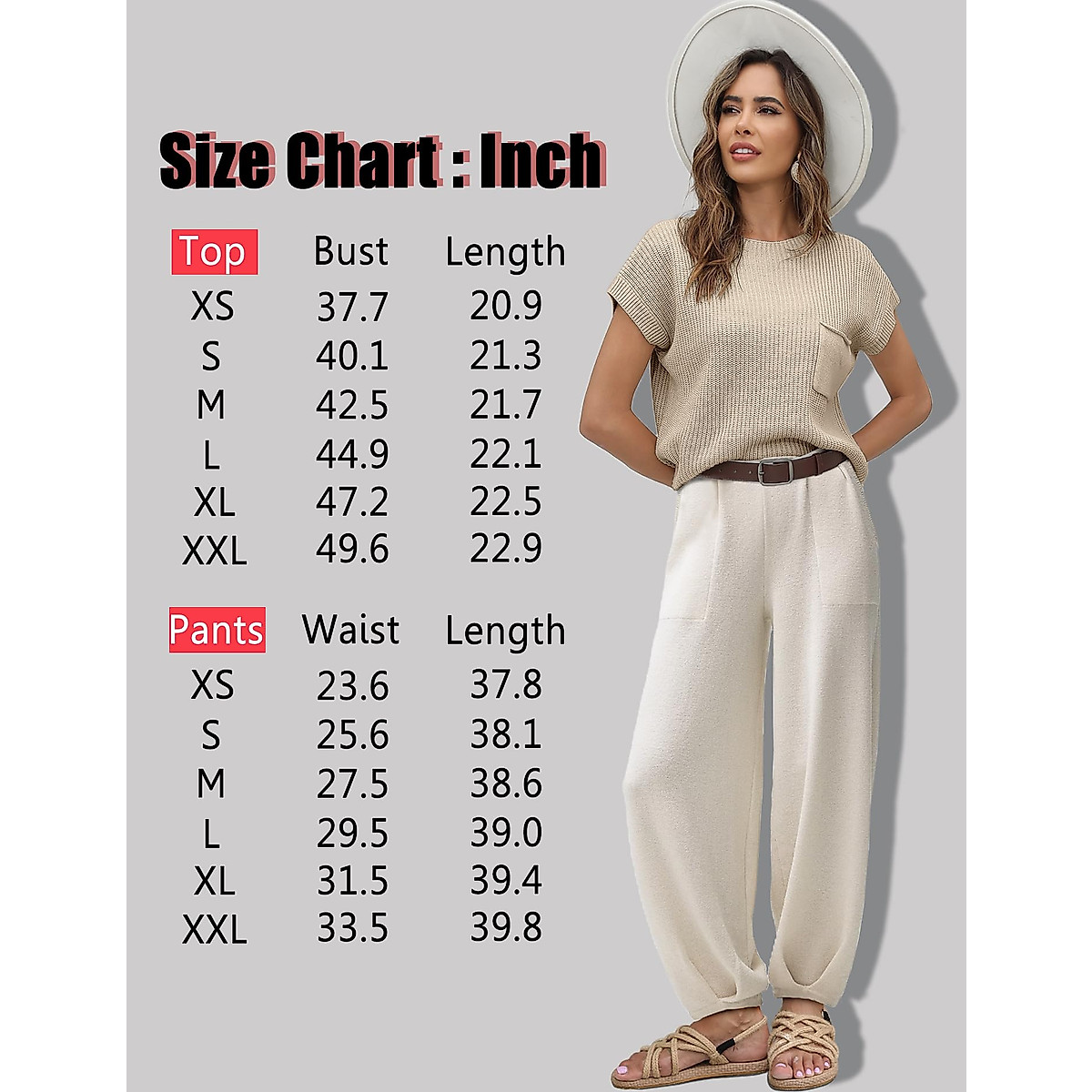 Ugerlov Women's Two Piece Outfits Sweater Sets Knit Pullover Tops and High Waisted Pants Lounge Sets, White, S