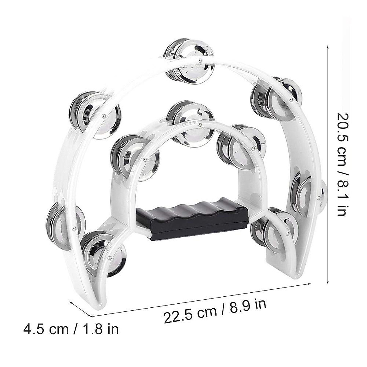 Hand Tambourine Double Row Jingle Handbell Tambourine Percussion Musical Instrument 6 Colors(White)