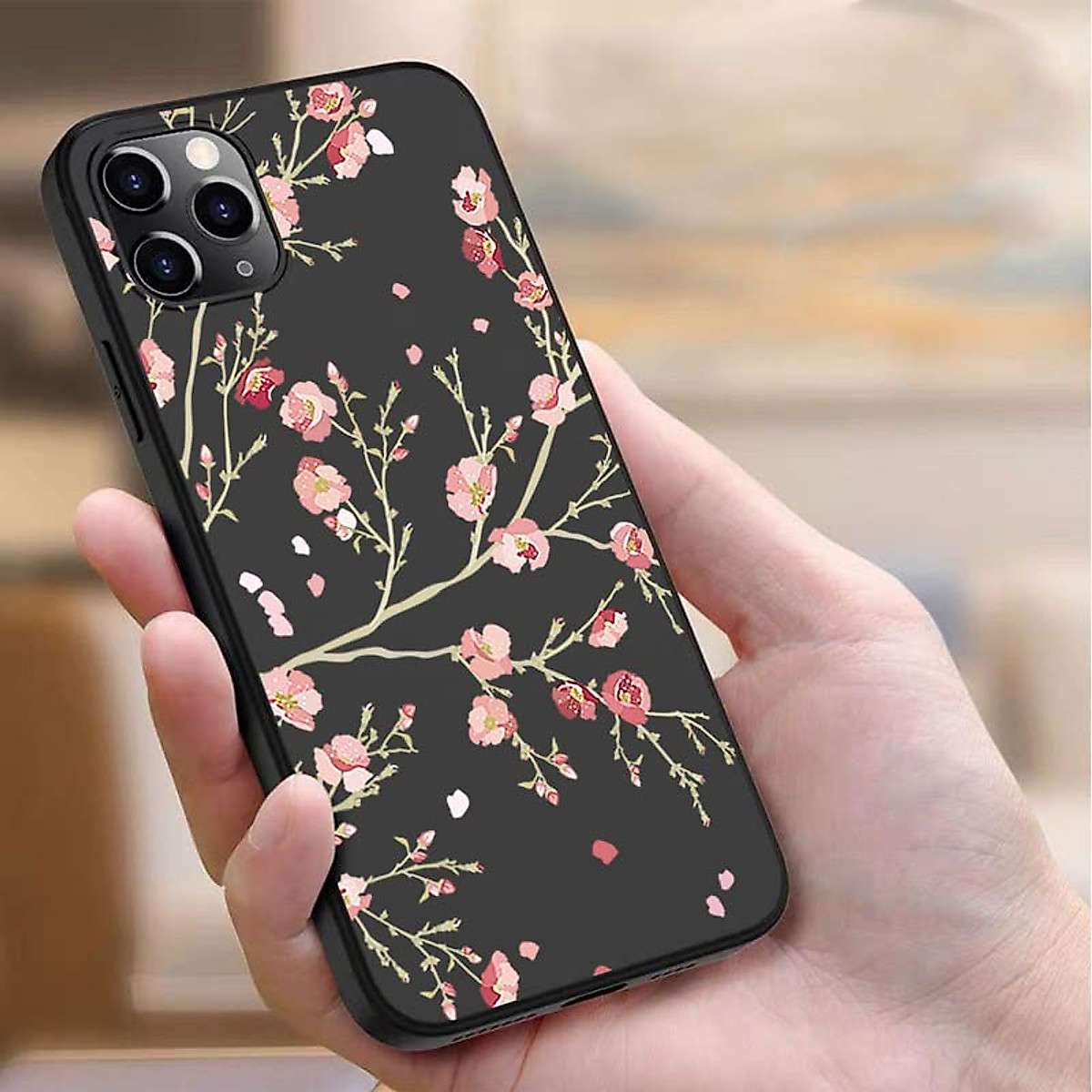 Cover for Gigaset GS5 Pro (6.30") Case IJTYHF Soft Silicone Case Bumper Shell +Tempered Glass 9H Screen Protector Protective Film, Black Phone Protective TPU Cases -Peach Blossom