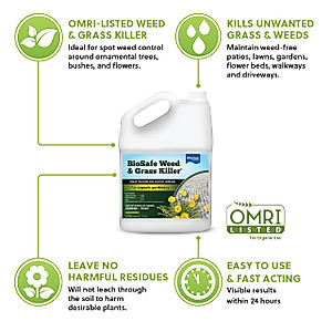 BioSafe Systems 7601-1, BioSafe Weed & Grass Killer Concentrate for Organic Gardening, Environment and Pet Friendly, Water Soluble, Kills On Contact, 1 Gallon