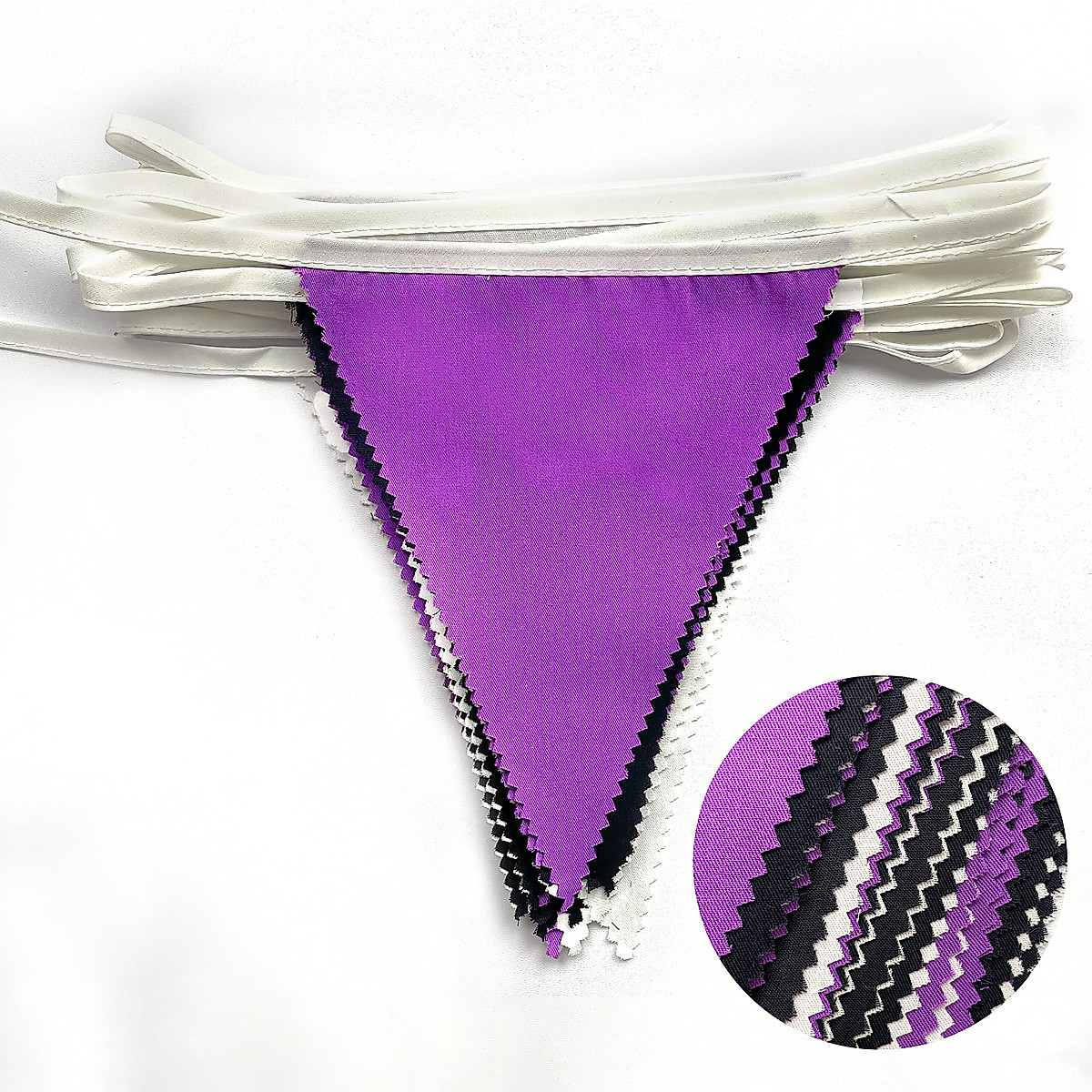32Ft Purple Black White Graduation Party Decorations 2023 Halloween Pennant Banner Fabric Triangle Flag Bunting Garland for Wedding Birthday Home Nursery Outdoor Garden Hanging Festivals Decoration